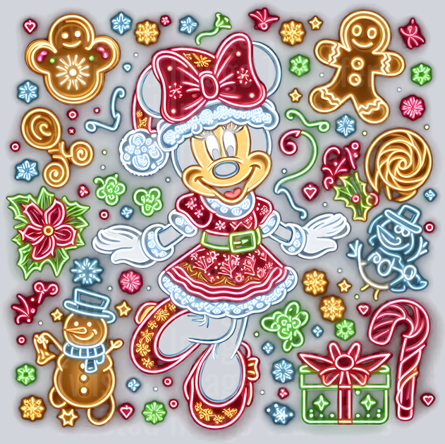Neon Minnie Snowmen And Gingerbread DTF (direct-to-film) Transfers ...