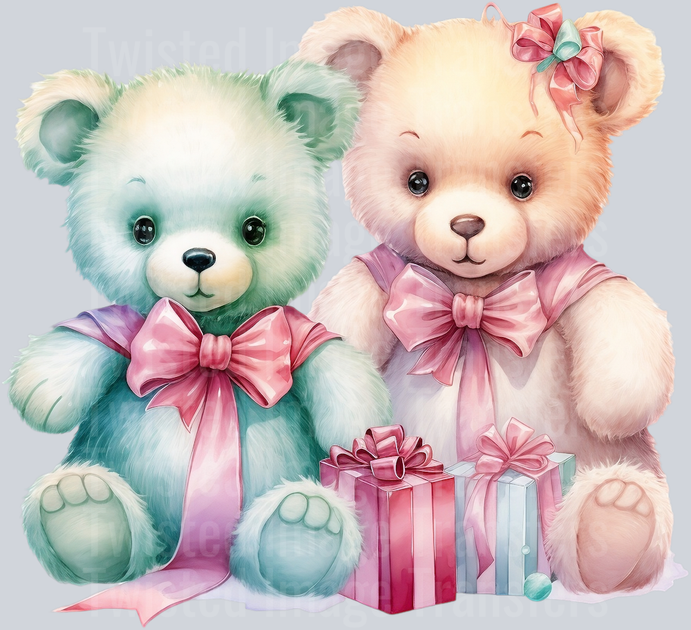 Two Teddy Bears With Bows DTF (direct-to-film) Transfers – Twisted ...