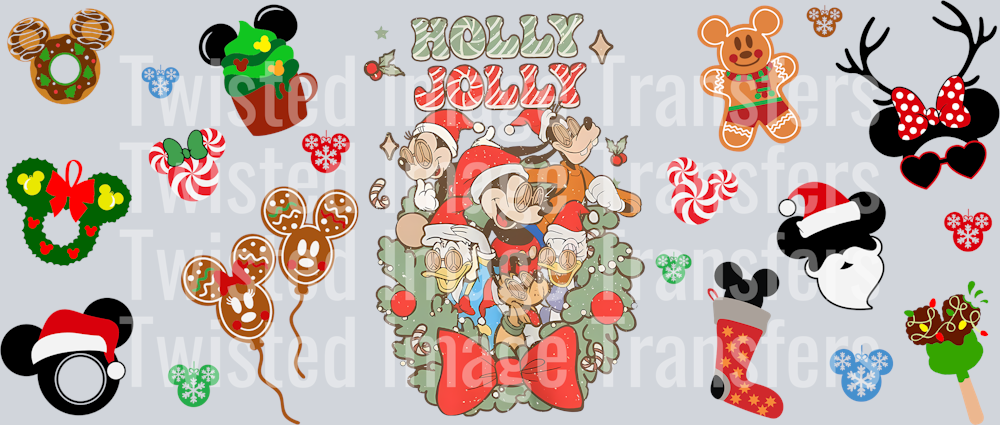 Disney Holly Jolly 16oz UV DTF Libbey Glass Wrap – Twisted Image Transfers