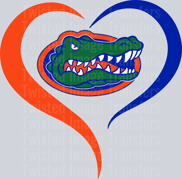 Gator in Orange & Blue Heart – Twisted Image Transfers