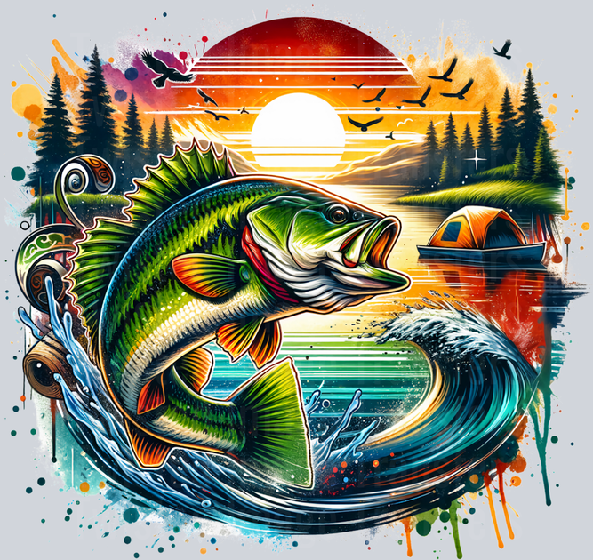Fish in Wave With Sunset DTF (direct-to-film) Transfer – Twisted Image ...
