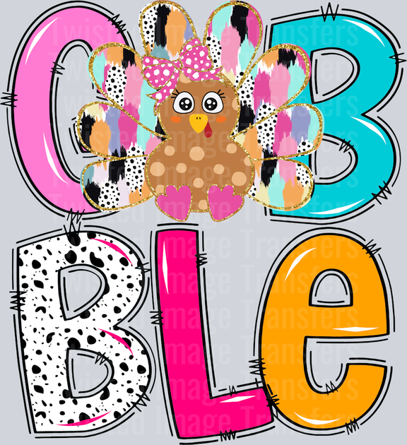 Gobble Turkey in Pink Bow DTF (direct to film) Transfer – Twisted Image ...