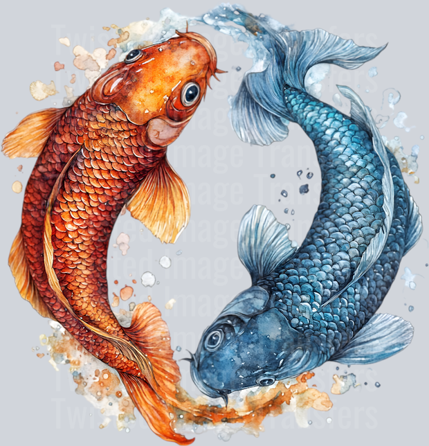 Pisces Orange & Blue Fish Zodiac DTF (direct-to-film) Transfers ...