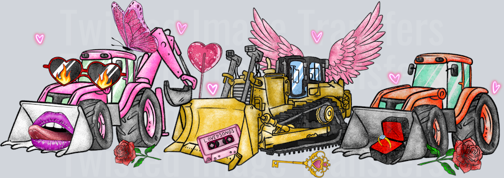 Trio Of Tractors With Angel Wings – Twisted Image Transfers