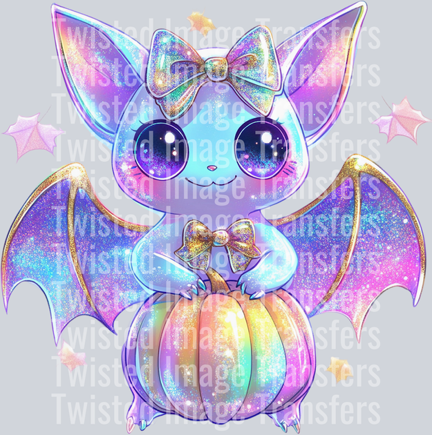 Iridescent Bat With Pumpkin DTF (direct-to-film) Transfer – Twisted ...