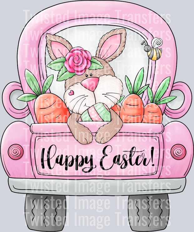 Easter Bunny in Pink Truck DTF (direct-to-film) Transfer – Twisted Image Transfers